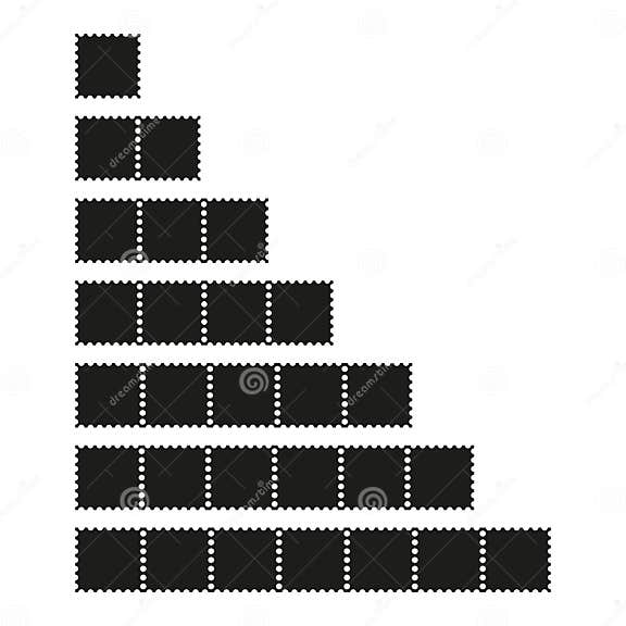 Postage Stamp Icons. Black Rectangular Grid Design. Perforated Edges in ...
