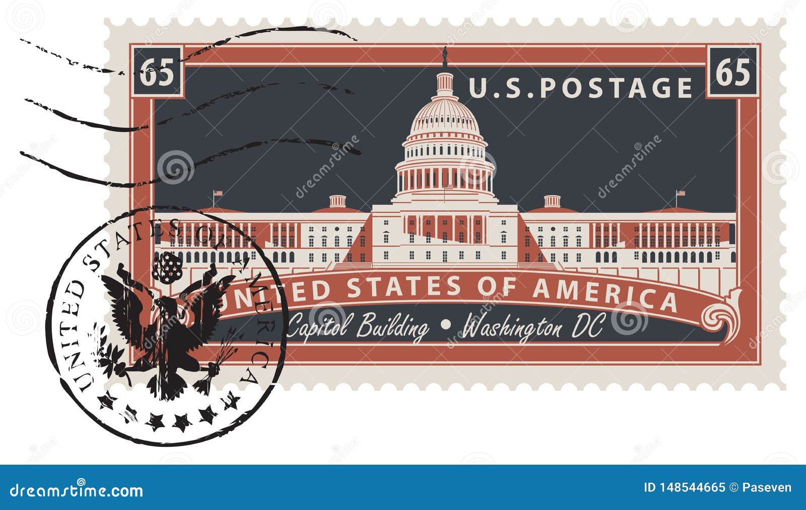 Postage Stamp with the Image of the US Capitol Stock Vector ...