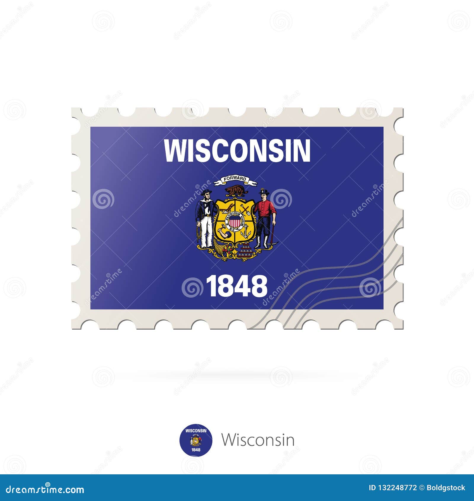 Postage Stamp with the Image of Wisconsin State Flag Stock Vector ...