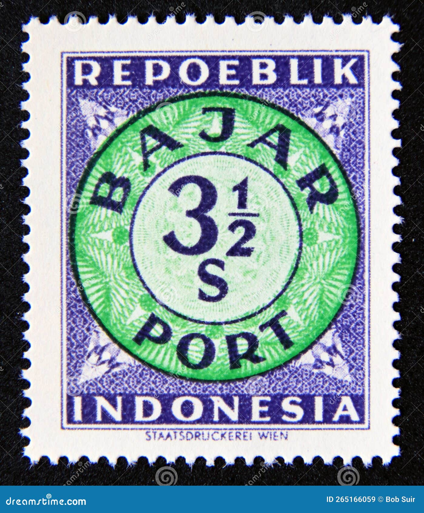 Postage Stamp Indonesia, 1948. Digit Number Three and a Half in a ...