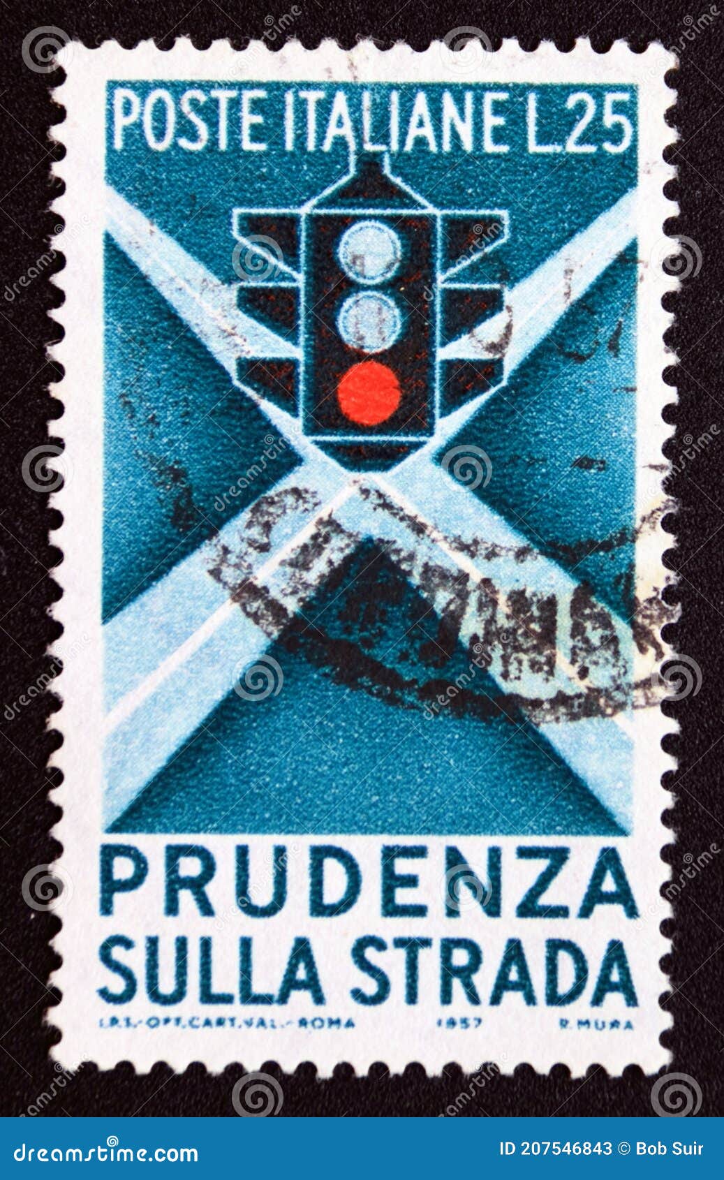 Postage Stamp Italy, 1957, Traffic Light and Intersection Editorial ...