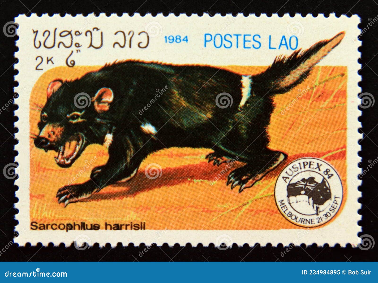 Postage Stamp Laos, 1984. Tasmanian Devil Sarcophilus Harrisii ...