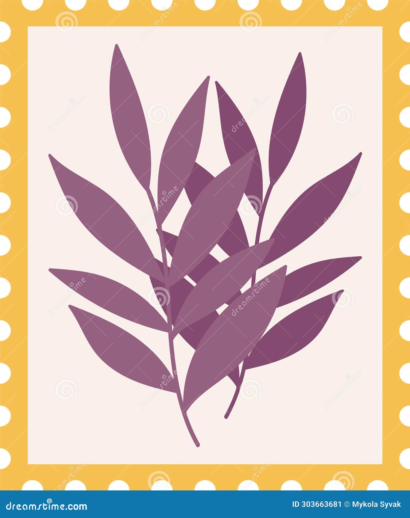 Postage Stamp with Leaves stock illustration. Illustration of vector ...