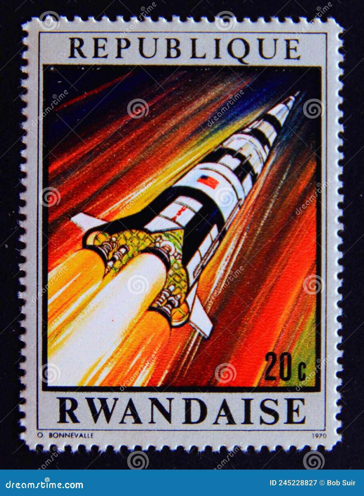Postage Stamp Rwanda, 1970. Apollo 13 Moon Mission Editorial ...