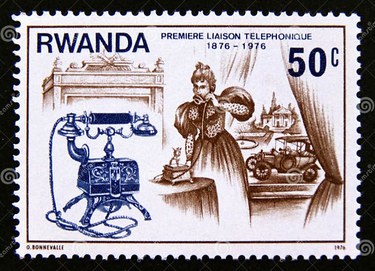Postage Stamp Rwanda, 1976. First Telephone Call Editorial Photo ...