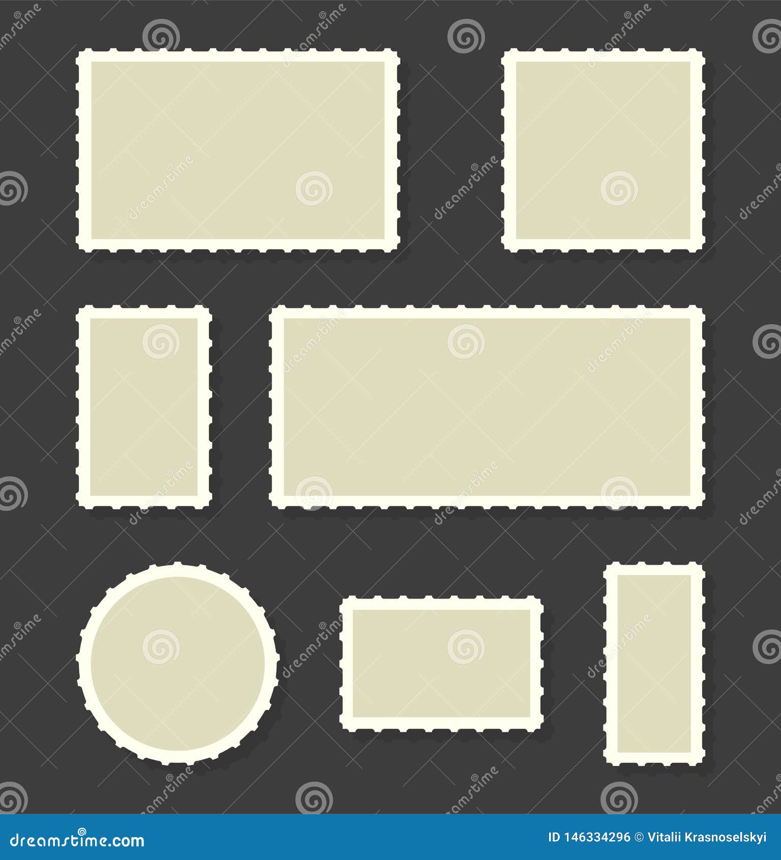 Postage Stamp Set. Postcard Edge Isolated in Retro Style Stock Vector ...