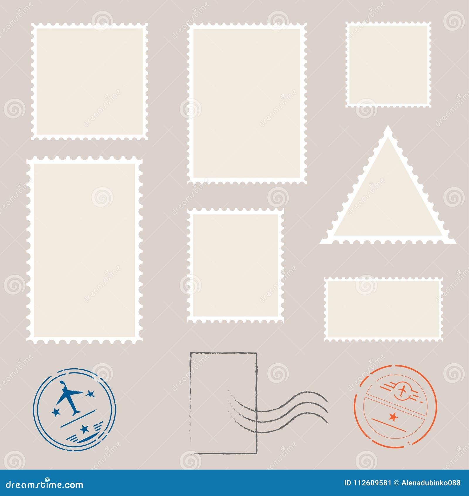 Postage Stamp Template. Set of Blank Stamps Stock Vector - Illustration ...