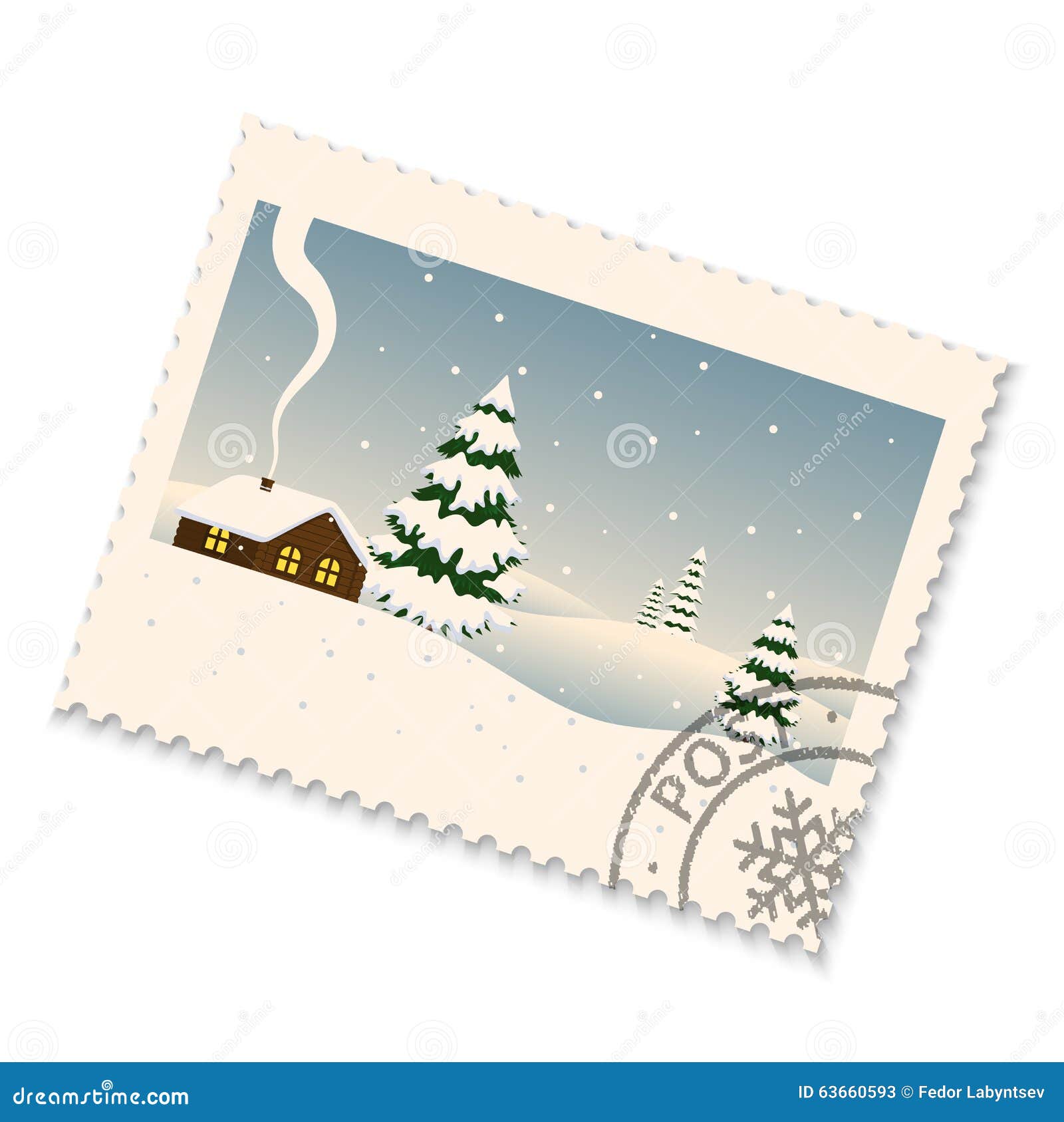 Postage Stamp Winter Landscape Stock Illustration - Illustration of ...