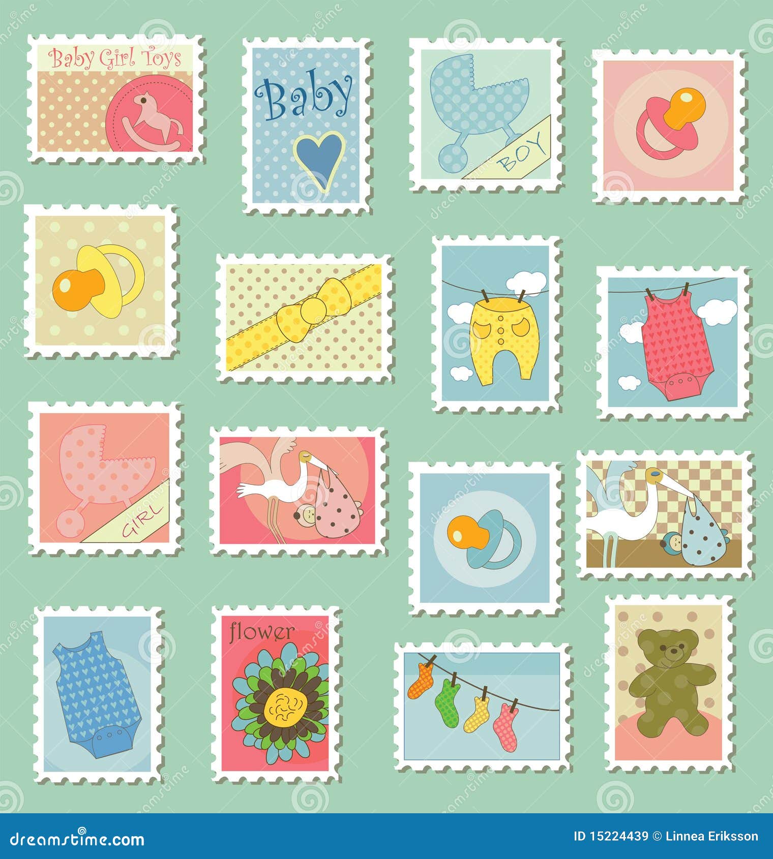 Postage Stamps with Baby Theme Stock Vector - Illustration of ...