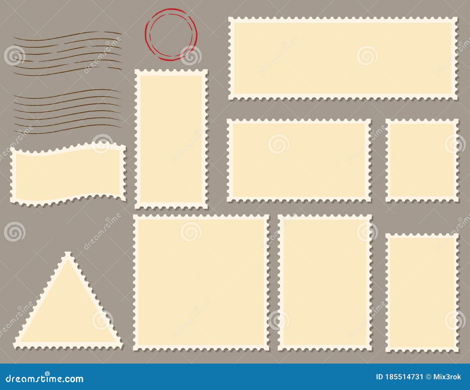 Postage Stamps Template Flat Vector Set Stock Vector - Illustration of ...