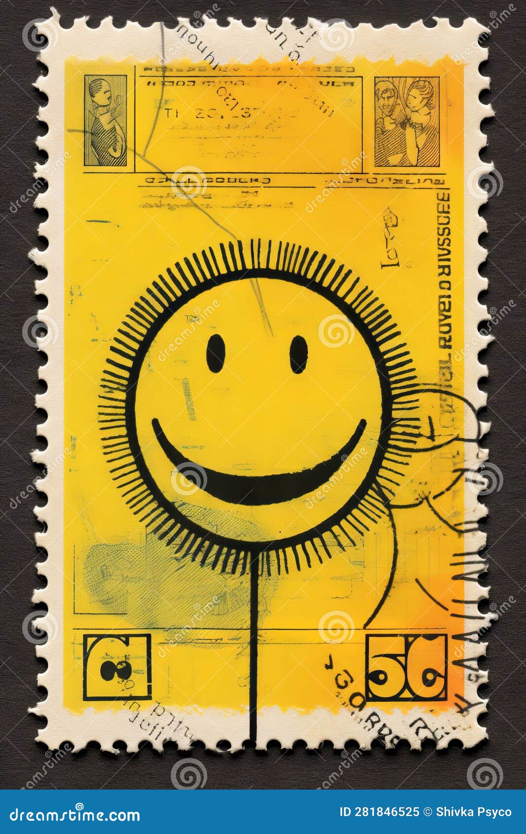 Postage Yellow Stamp with Intricate Border Design Stock Illustration ...