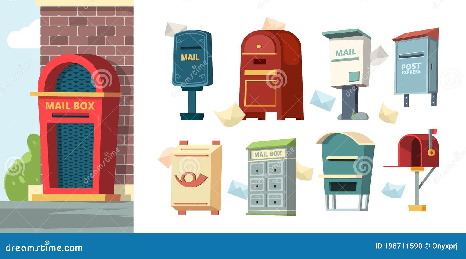 Mailboxes, Letter Boxes. Cartoon Vector | CartoonDealer.com #185553373
