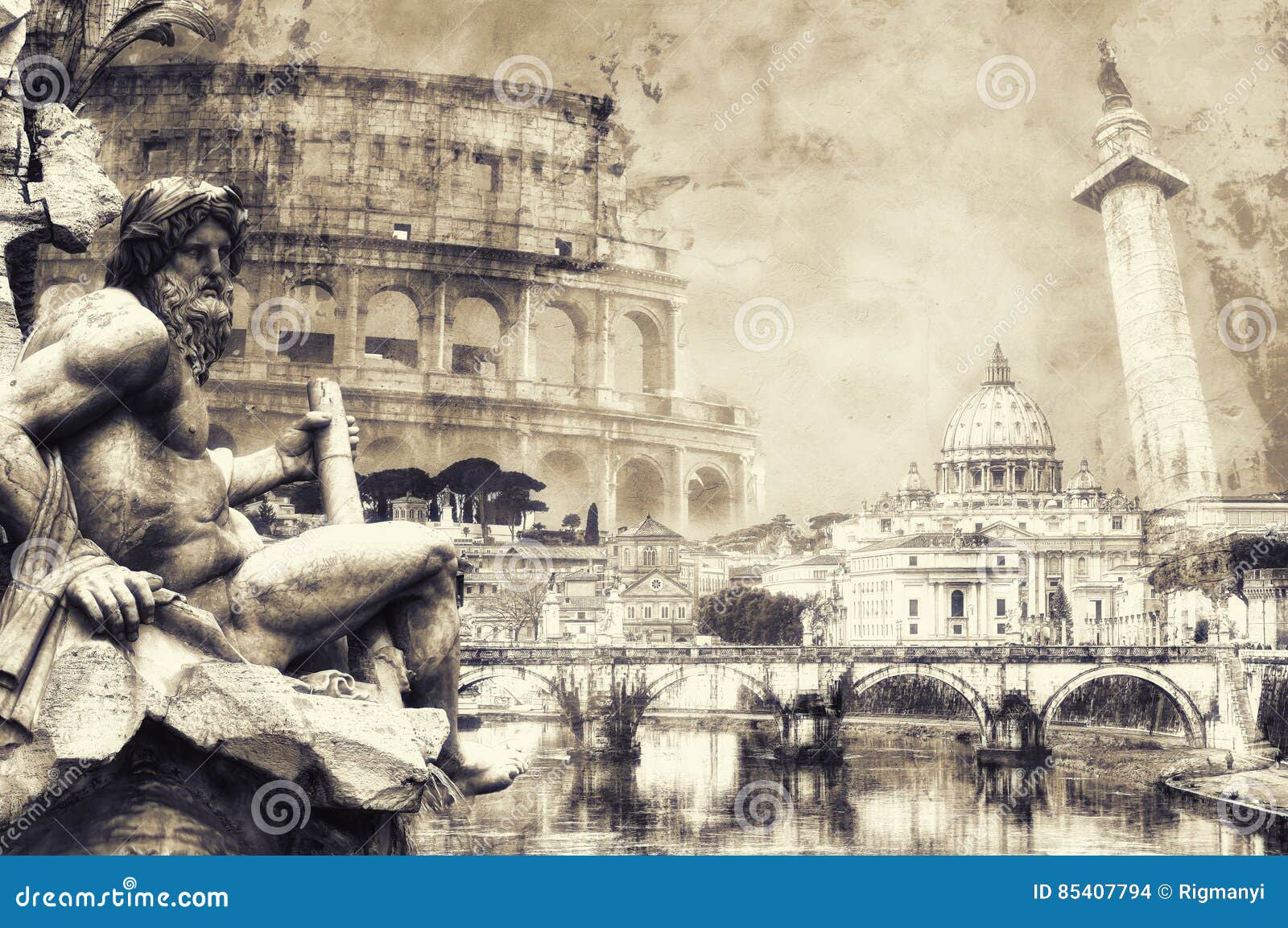 Postal de Roma en sepia stock de ilustración. Ilustración de fuente ...