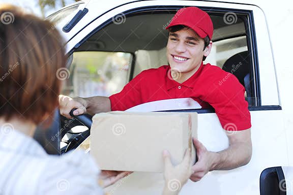 Postal Delivery Courier Delivering Stock Image - Image of handsome ...