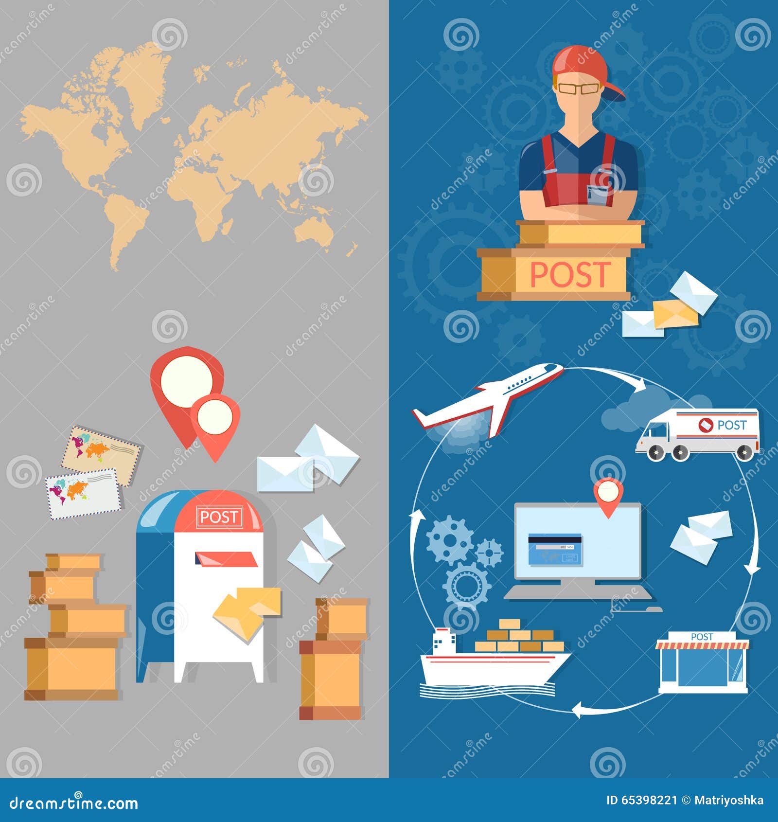 Postal Delivery Service Cartoon Vector Icons Set | CartoonDealer.com ...