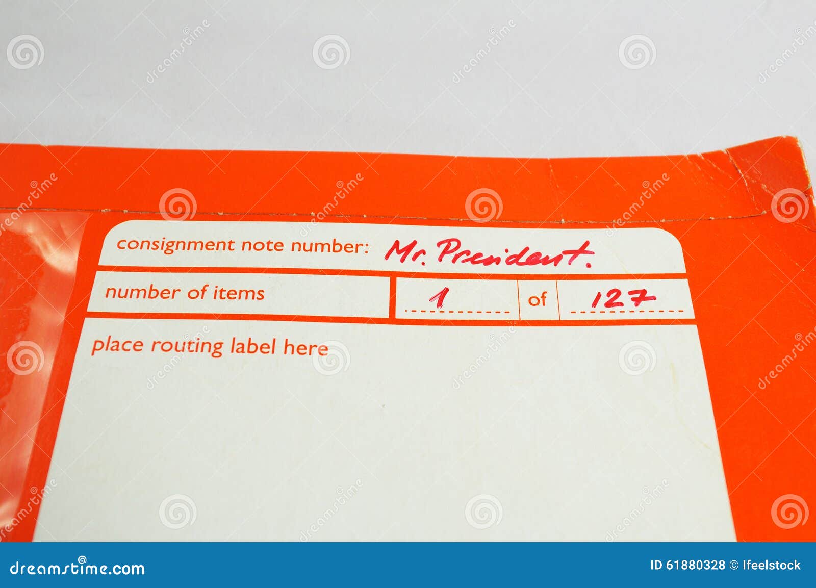 Postal Envelope with Consignment Note for President Stock Photo - Image ...