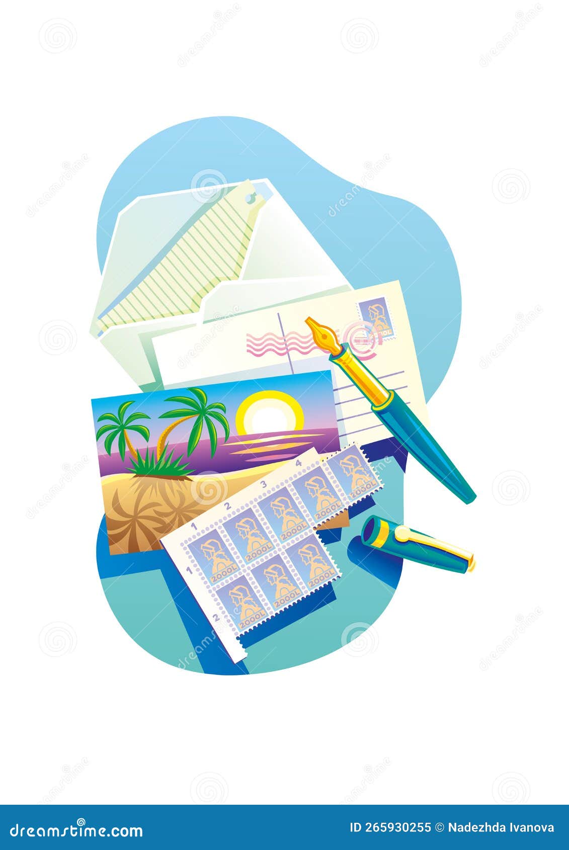 Postal Envelope with a Postcard from Warm Countries. Vector ...