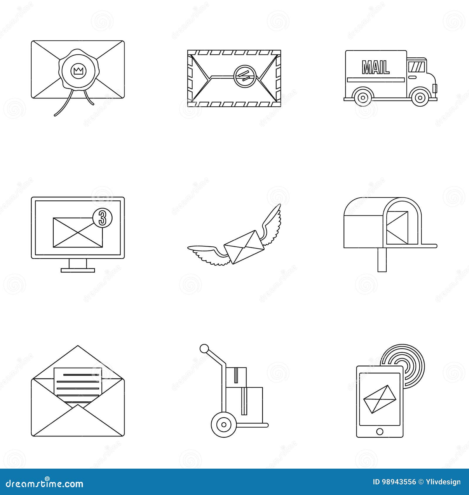Postal Icons Set, Outline Style Stock Vector - Illustration of client ...