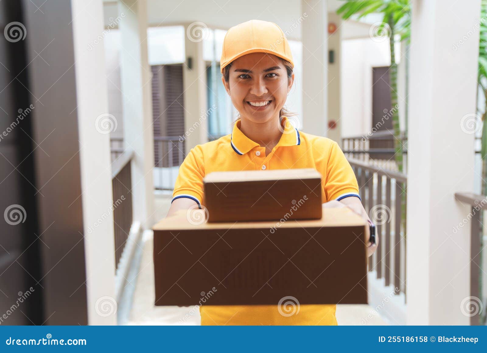 Postal Lady Delivers the Mailbox in Front of the House Stock Photo ...