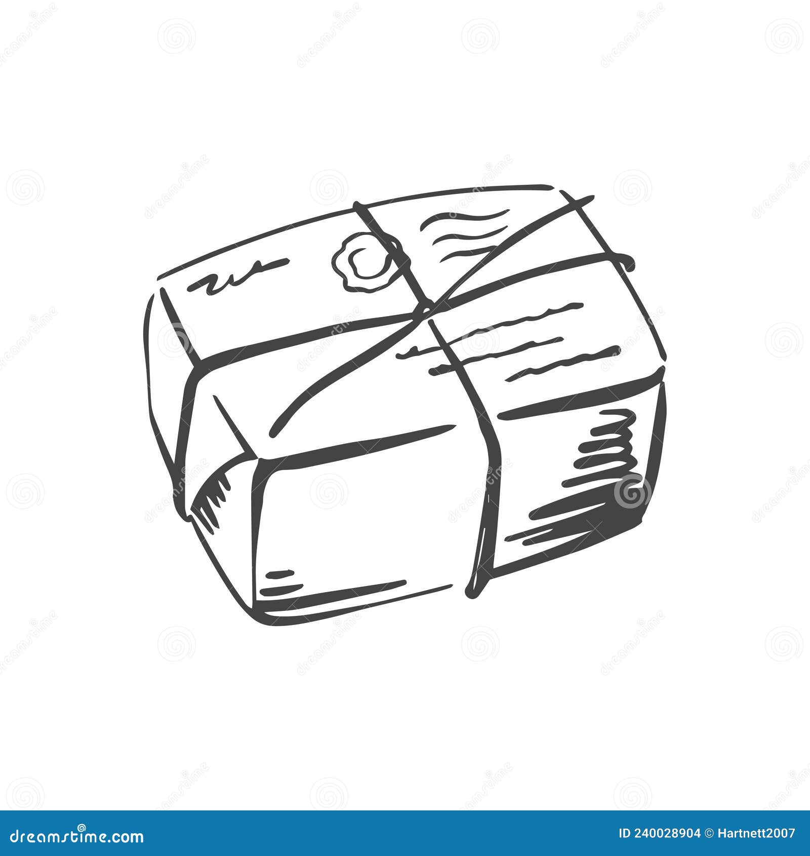 Postal Parcel with Stamp Sketch. Mail Box Delivery. Vector Hand-drawn ...