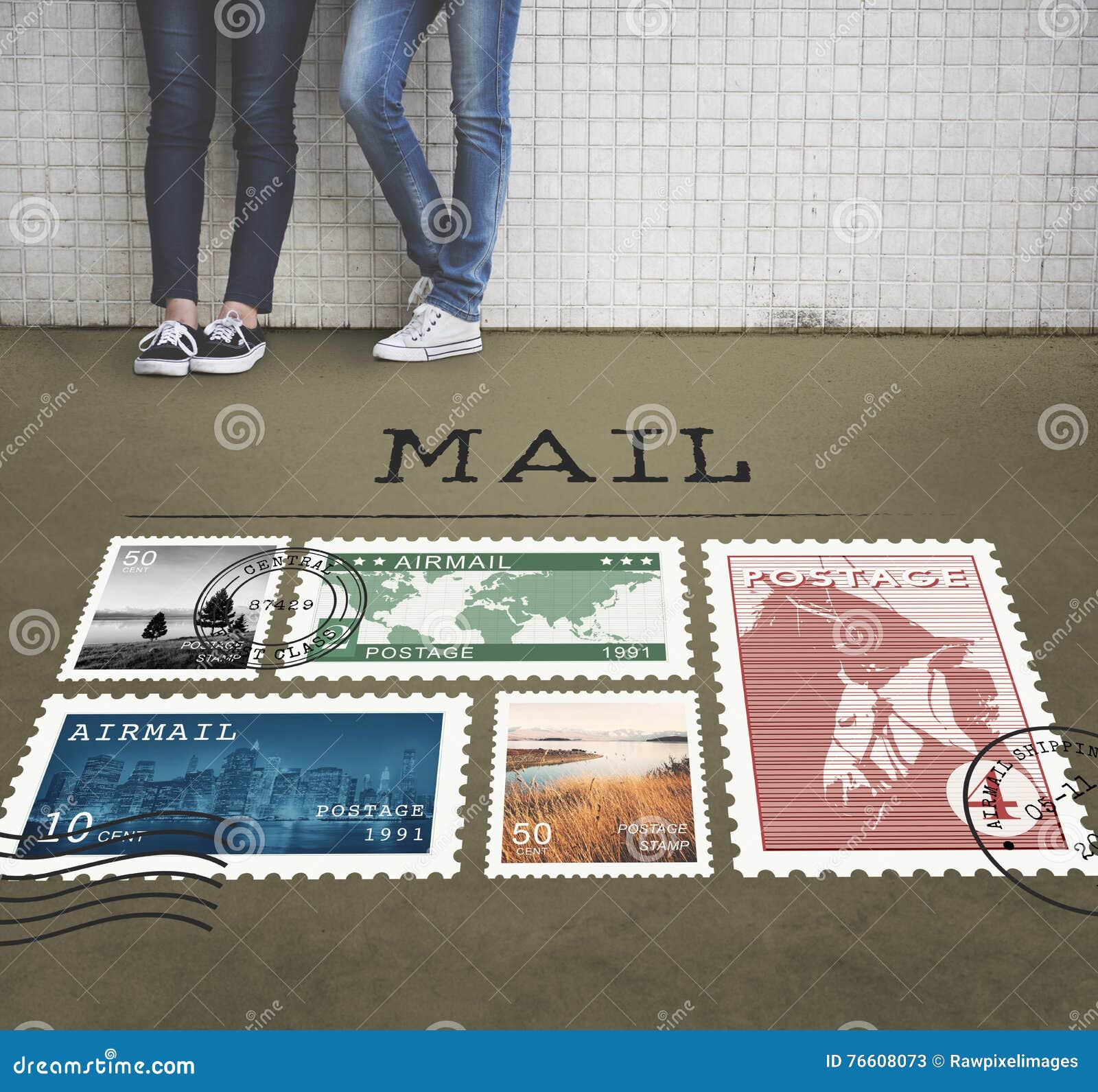 Postal Postage Mail Package Stamp Concept Stock Image - Image of letter ...