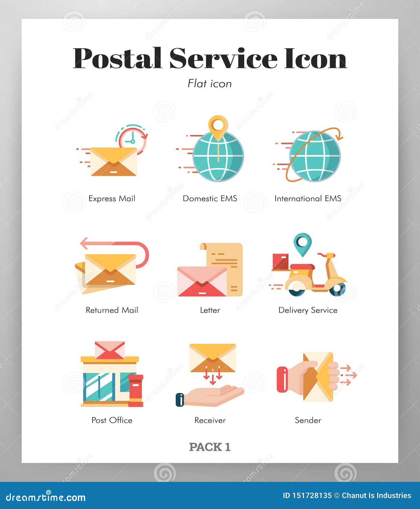 Postal Service Icons Flat Pack Stock Vector - Illustration of receiving ...