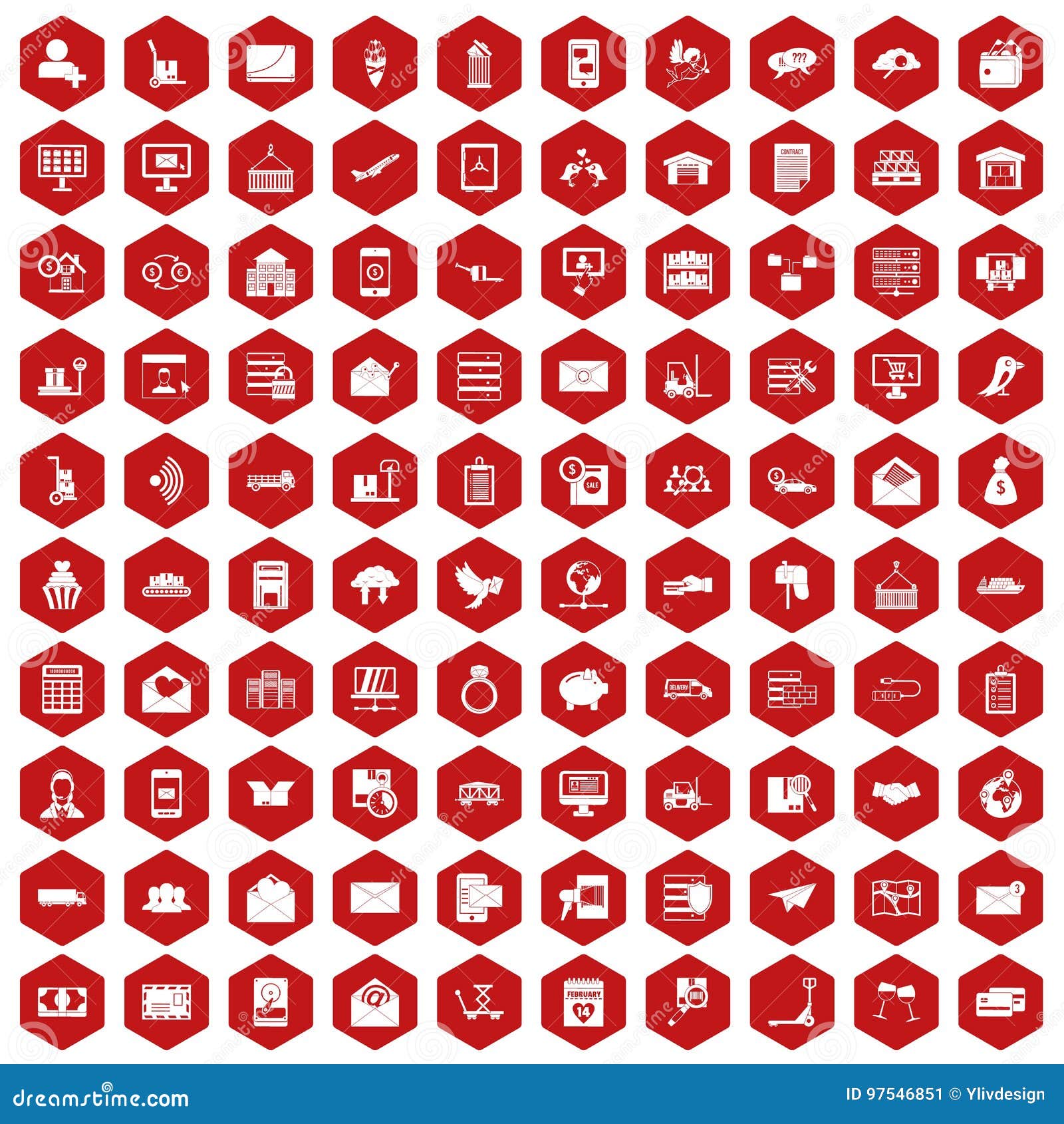 100 Postal Service Icons Hexagon Red Stock Vector - Illustration of ...