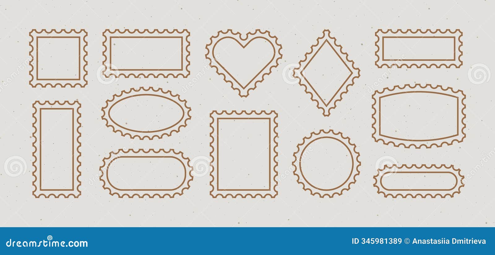 Postal Stamp Vector Outline Frames Set. Postage Shapes Border. Line ...