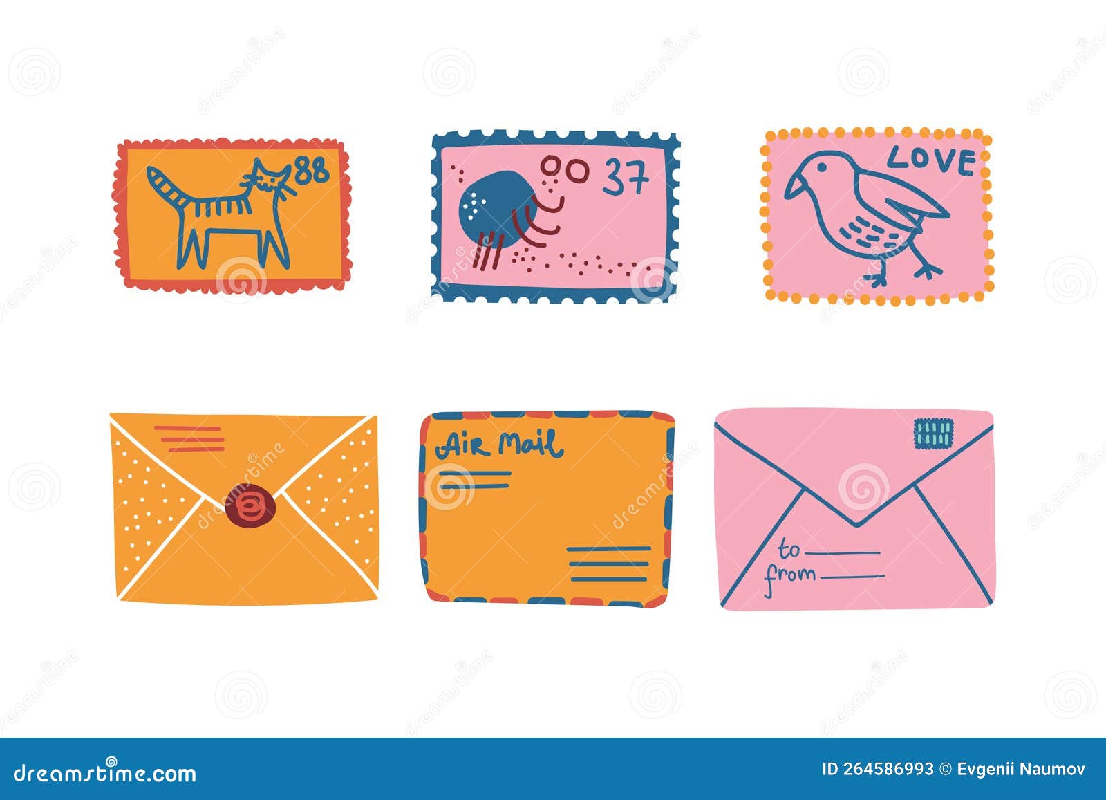 Postal Symbol with Closed Letter and Postage Stamp or Mark Vector Set ...