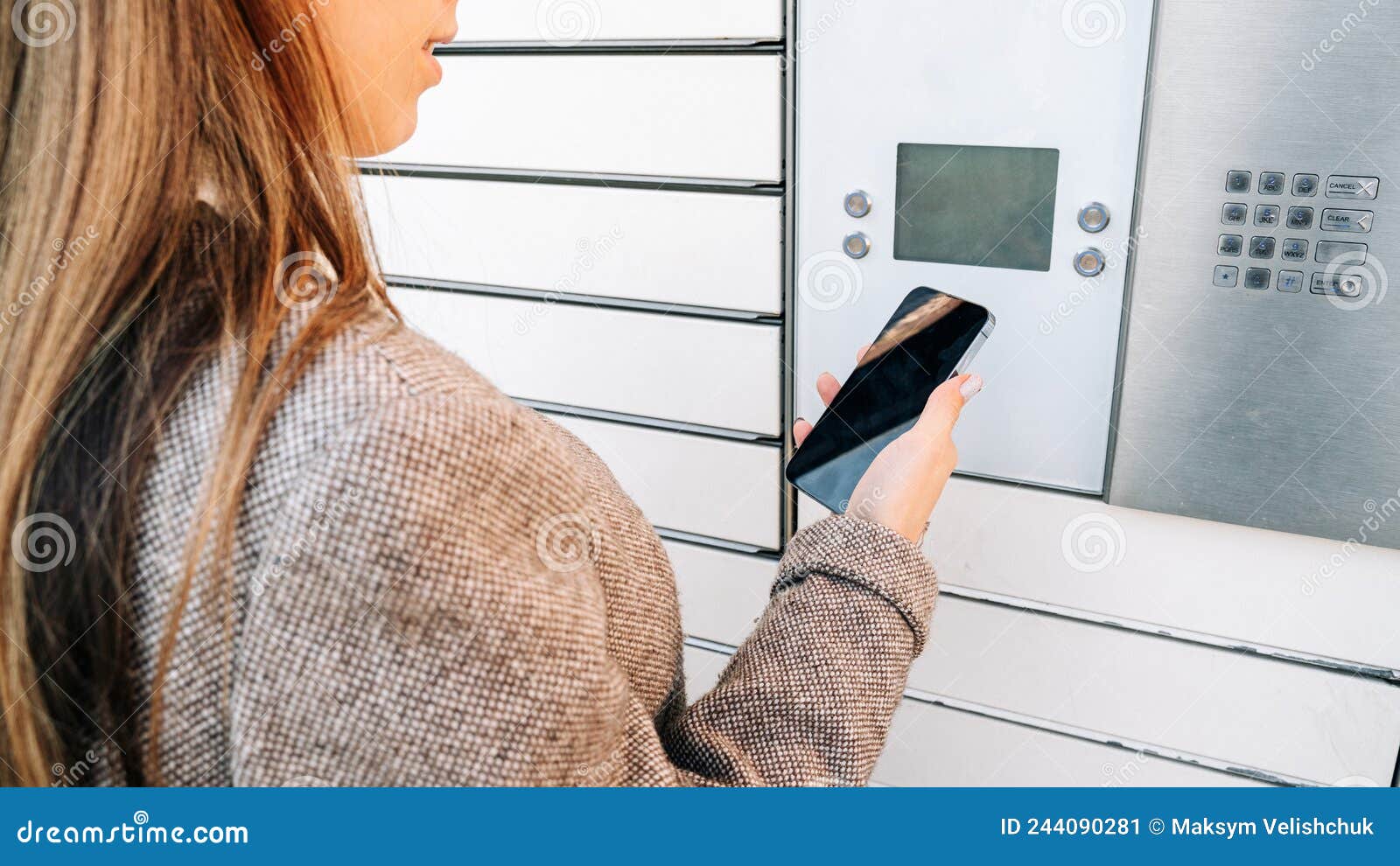 Postal Terminal. Post Delivery Automat Service and Hands with Parcel ...