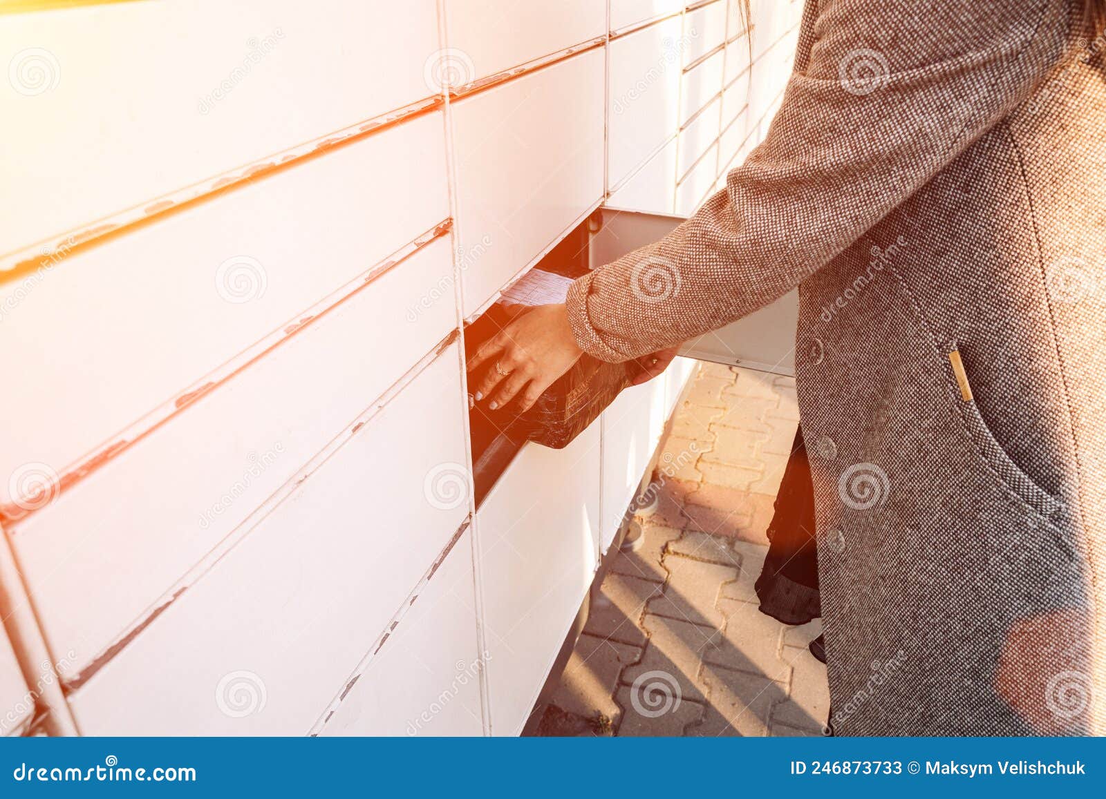 Postal Terminal. Post Delivery Automat Service and Hands with Parcel ...