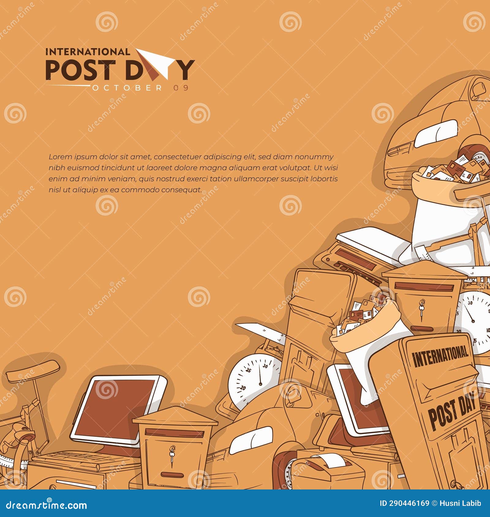 Postal Tools in Doodle Art Design for International Post Day Campaign ...