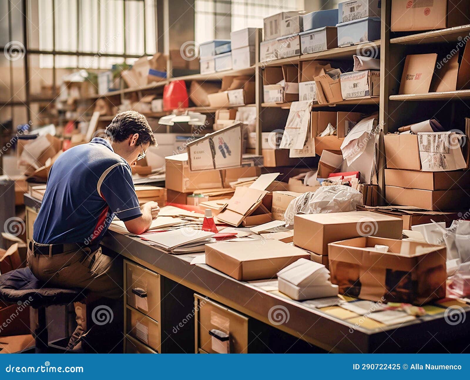 A Postal Worker Sorting Mail in a Post Office Stock Illustration ...