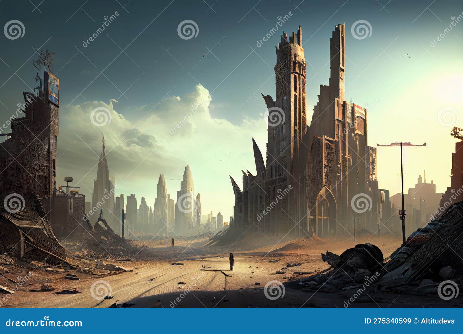Postapocalyptic City, with View of the Skyline, Including Buildings ...