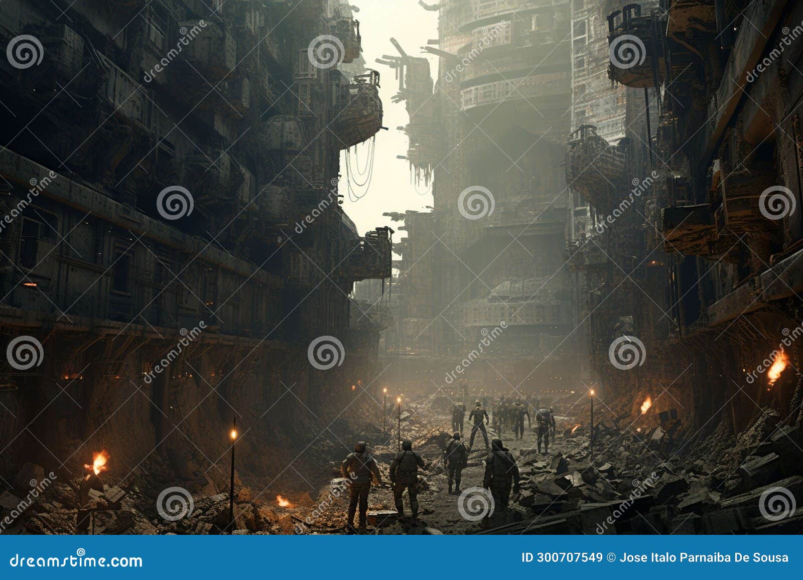 Postapocalyptic Cityscape, With View Of The Ruined Skyline And ...
