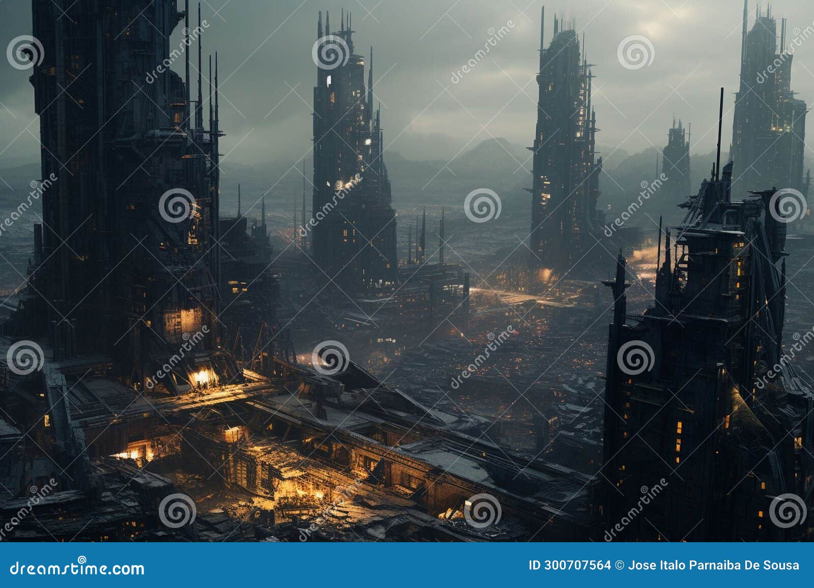 Postapocalyptic Cityscape Dominated by Colossal Stock Illustration ...