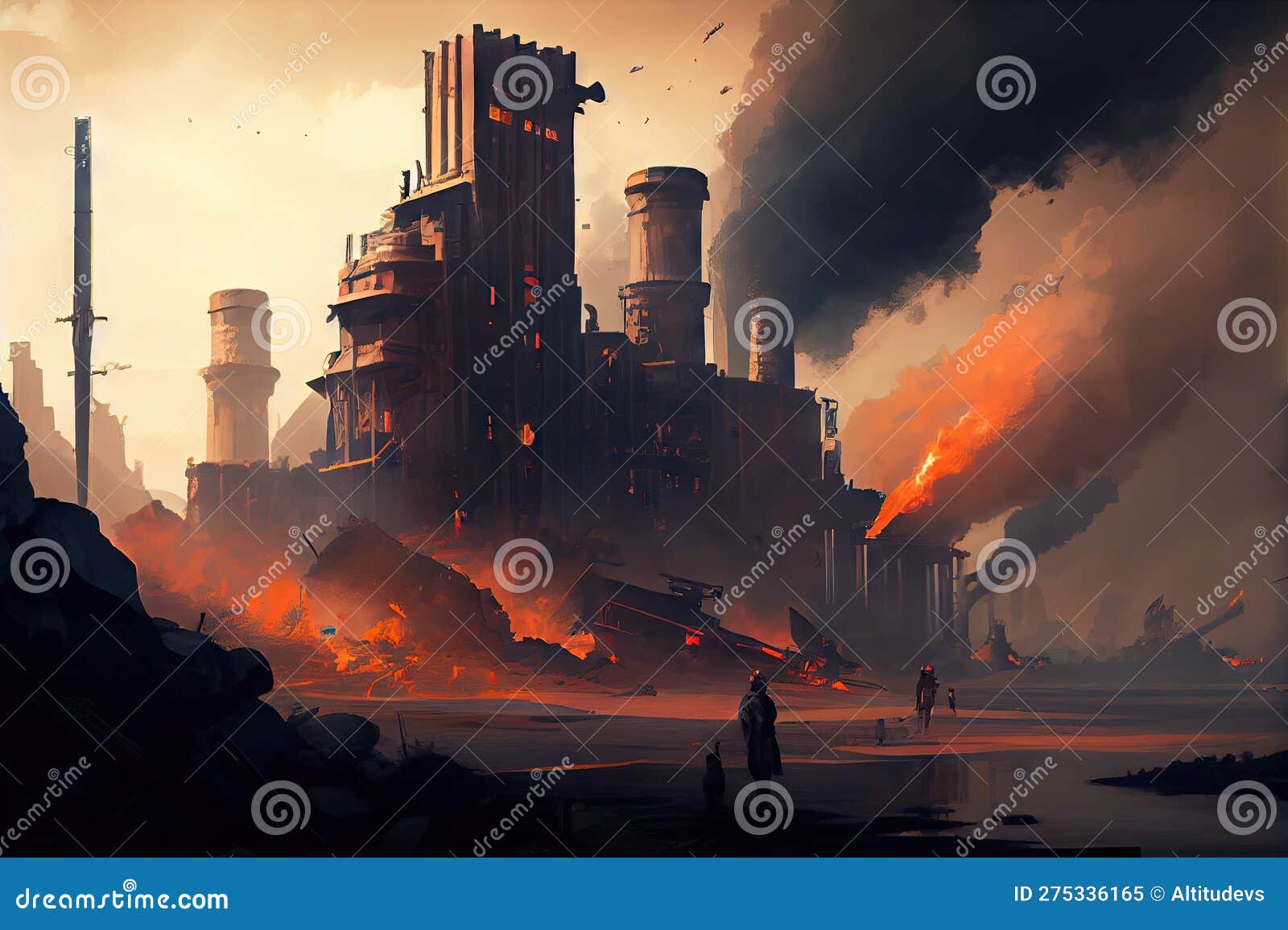 Postapocalyptic Metropolis, With Towering Skyscrapers And Heavy ...