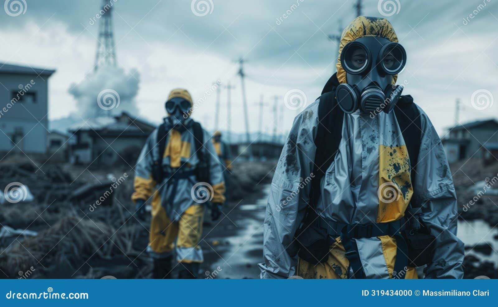 Postapocalyptic Survival Scene with Hazmat Suits Stock Illustration ...
