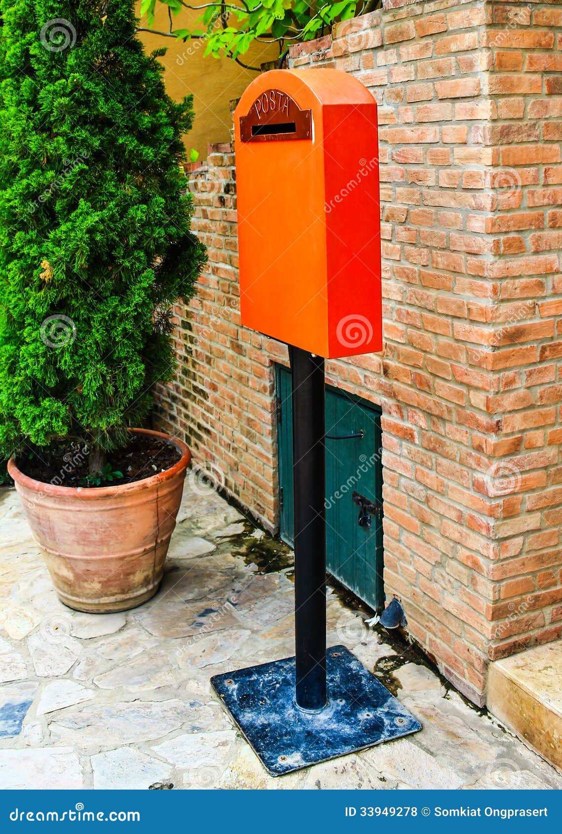 Postbox stock photo. Image of posta, mail, flowerpot - 33949278