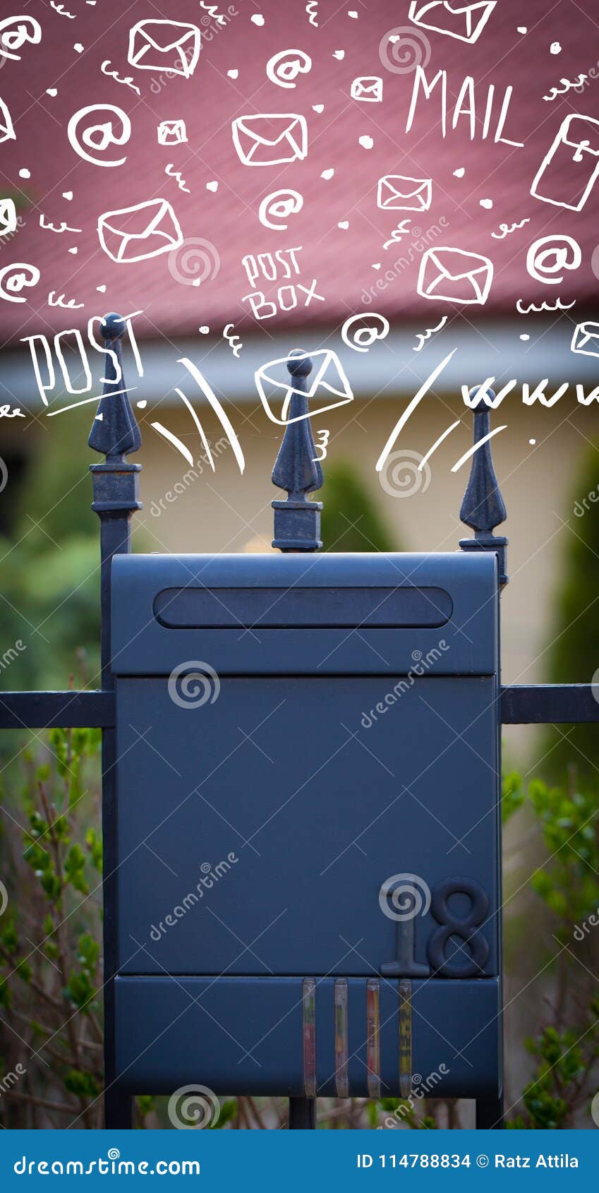 Postbox with White Hand Drawn Icons Stock Photo - Image of modern ...