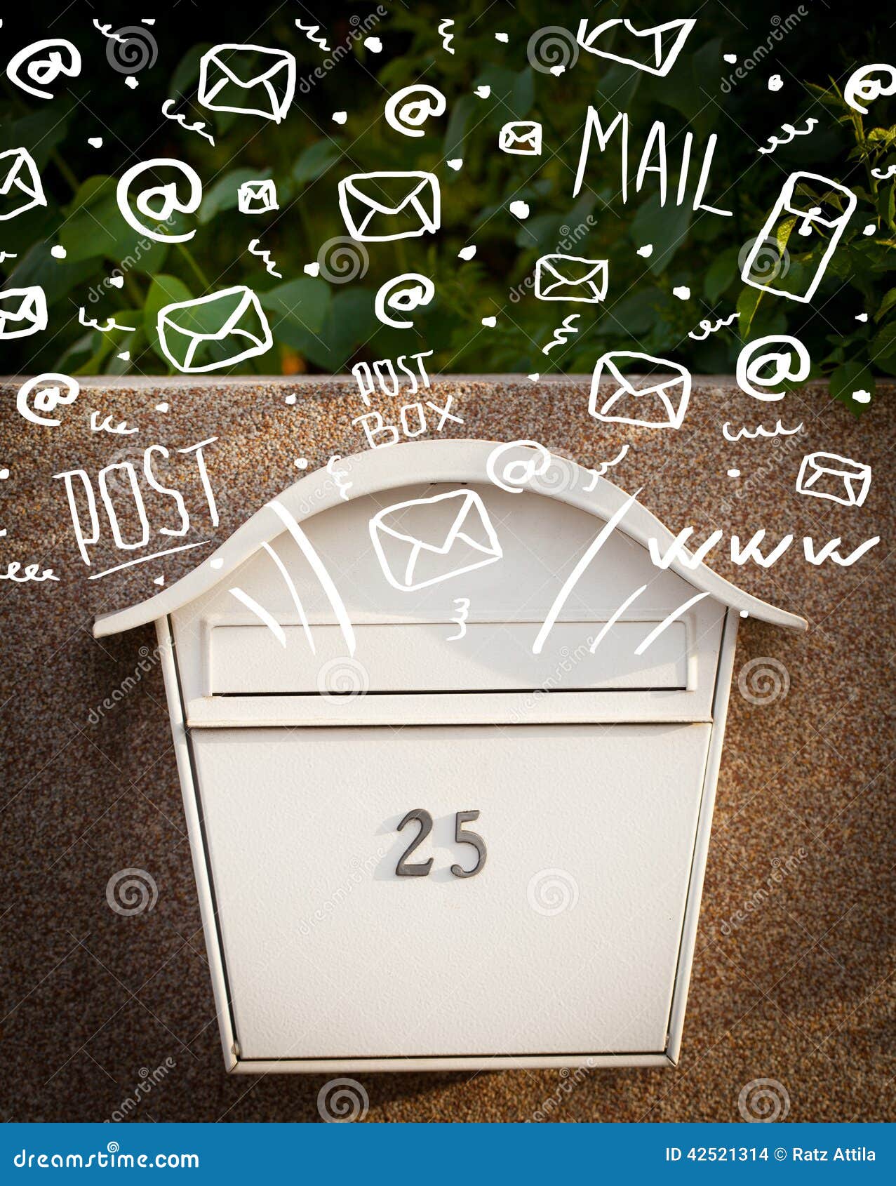 Postbox with White Hand Drawn Mail Icons Stock Illustration ...