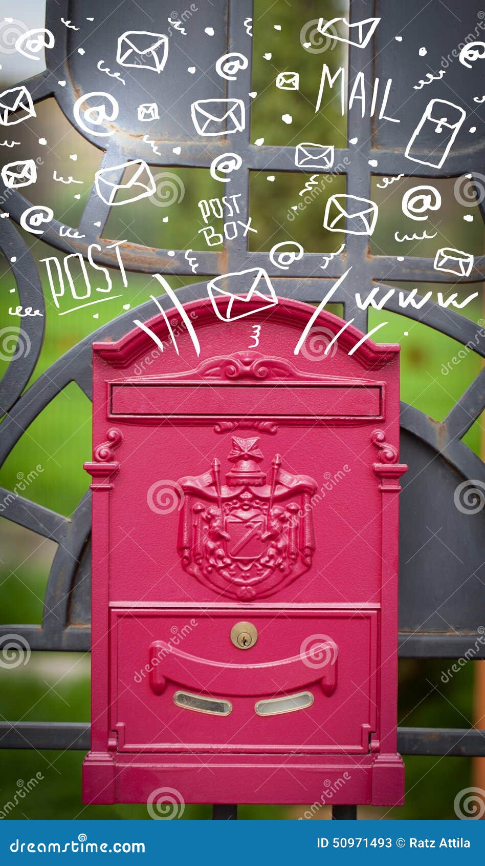 Postbox with White Hand Drawn Mail Icons Stock Image - Image of ...