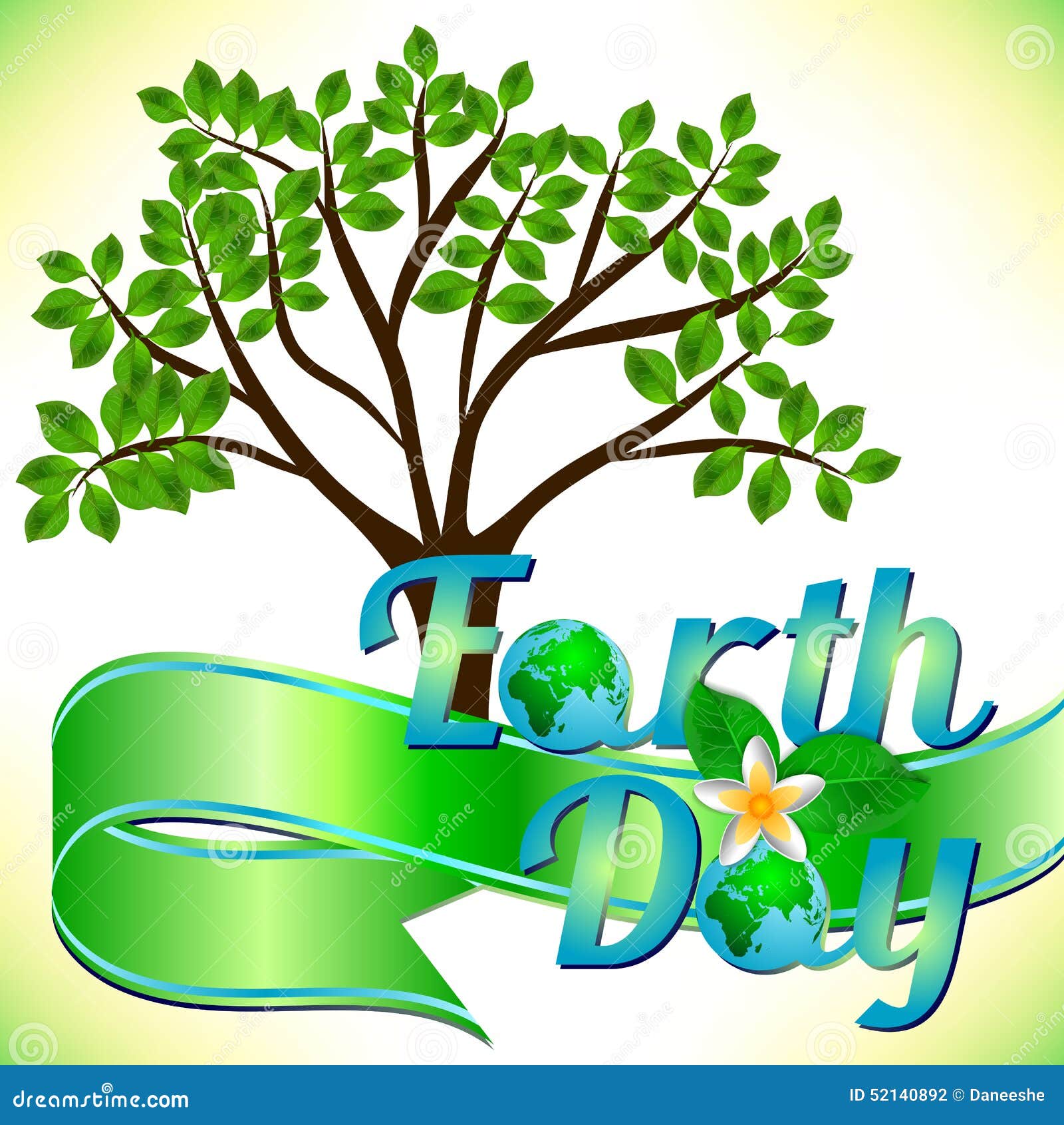 Postcard on April 22 - Earth Day with Green Ribbon and Spring Tree ...