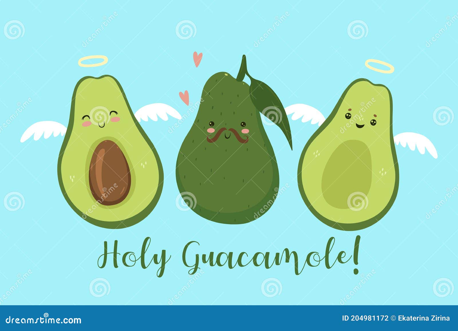 Postcard with Avocado. Holy Guacamole Vector Graphics Stock Vector ...