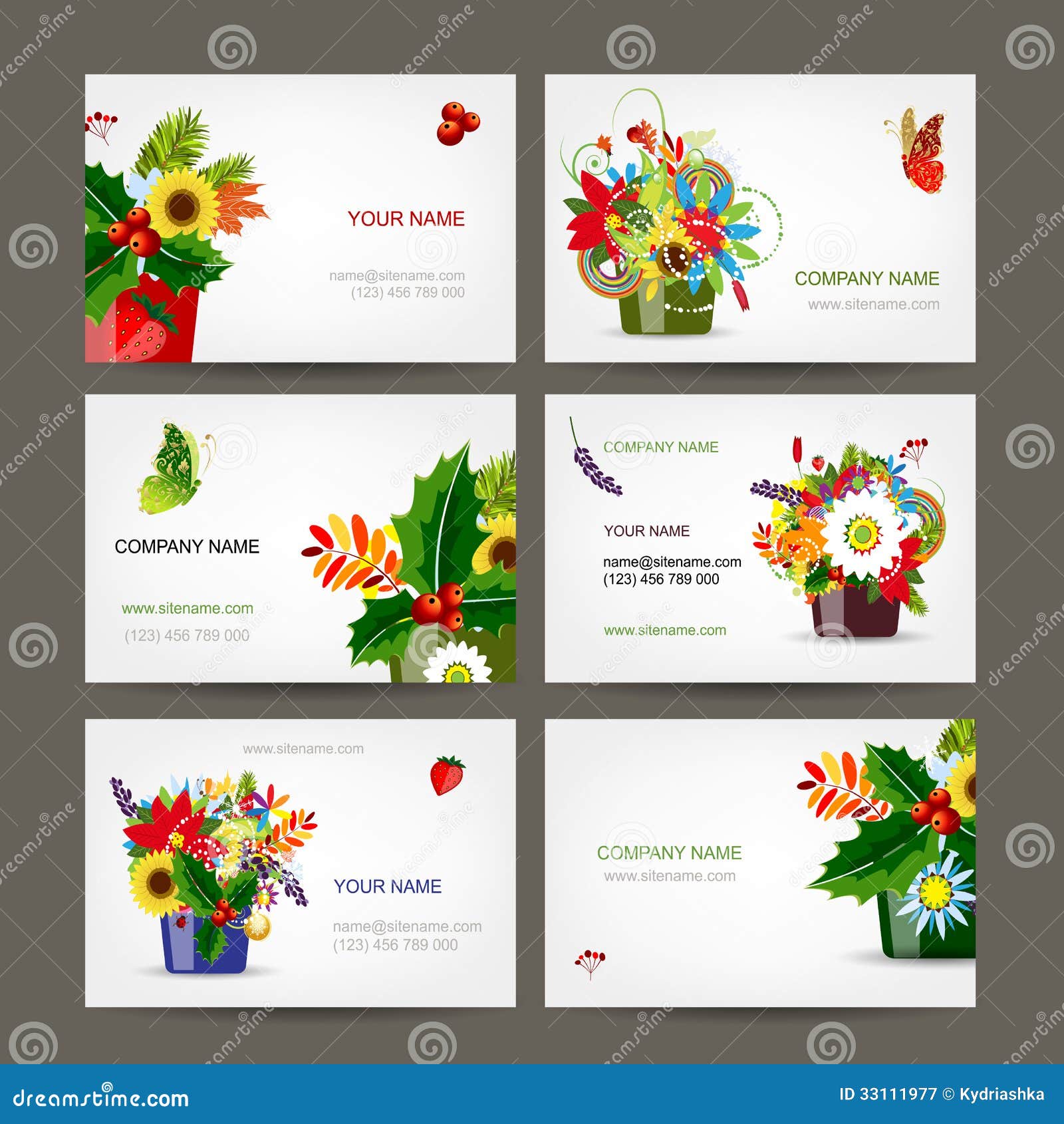 Postcard Collection with Floral Pots for Your Stock Vector ...