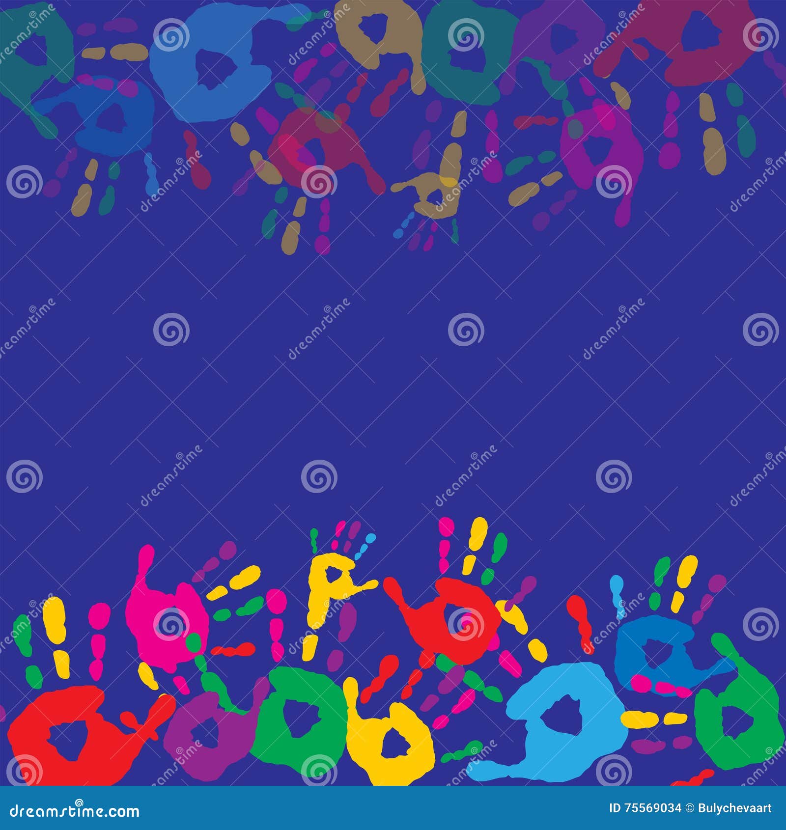 Postcard with Colorful Handprints on a Blue Background Stock Vector ...