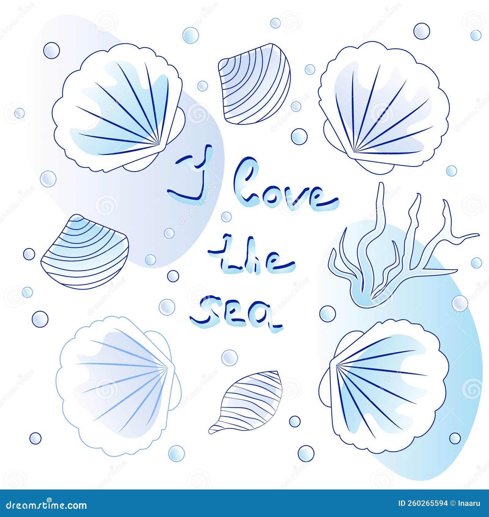 Postcard with Cute Seashells in the Contours Stock Vector ...