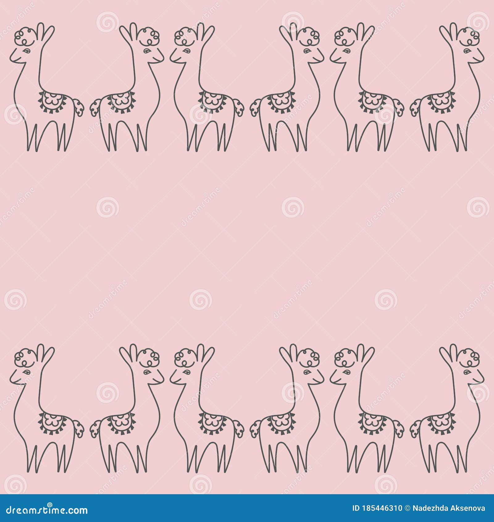 Postcard Design Template, Cute Lama. Border, Vector Stock Illustration ...