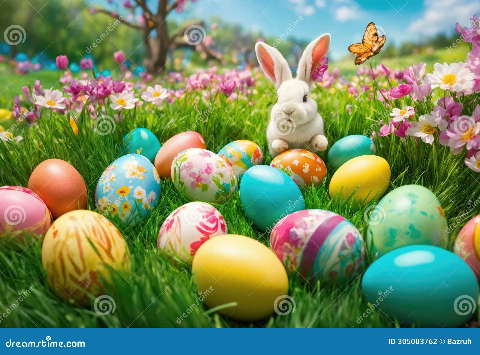 Postcard for Easter Day. Bunny and Eggs Stock Photo - Image of colorful ...