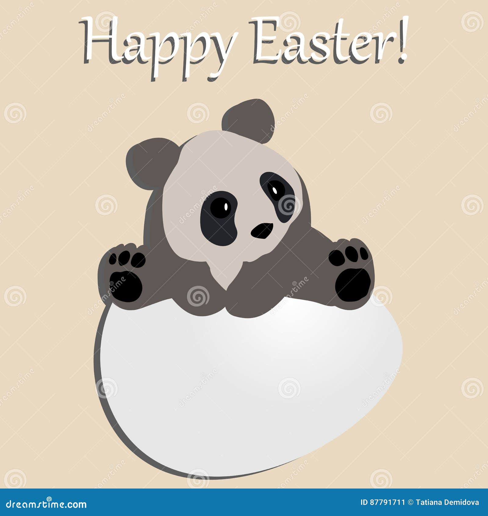 Postcard a Happy Easter. Festive Baby Poster Panda Bear on the E Stock ...
